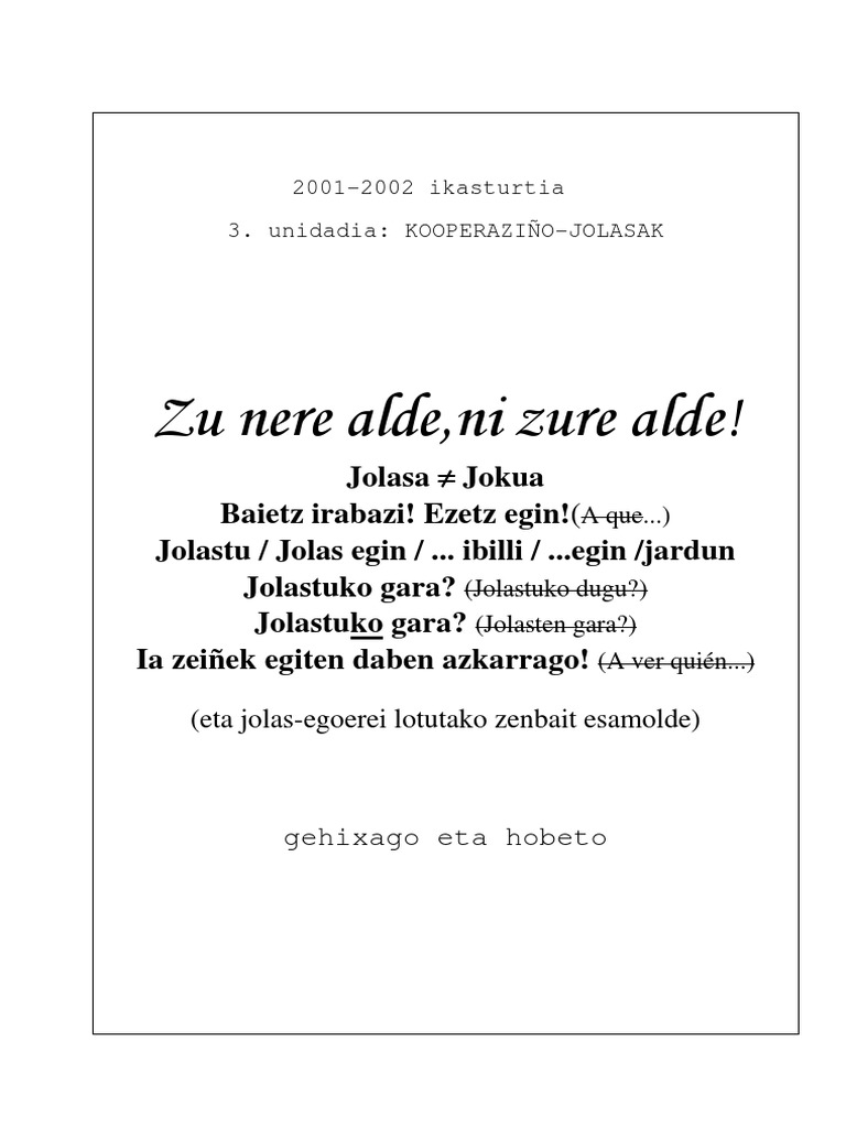 3 Unitatea Jolas Kooperatiboak | PDF