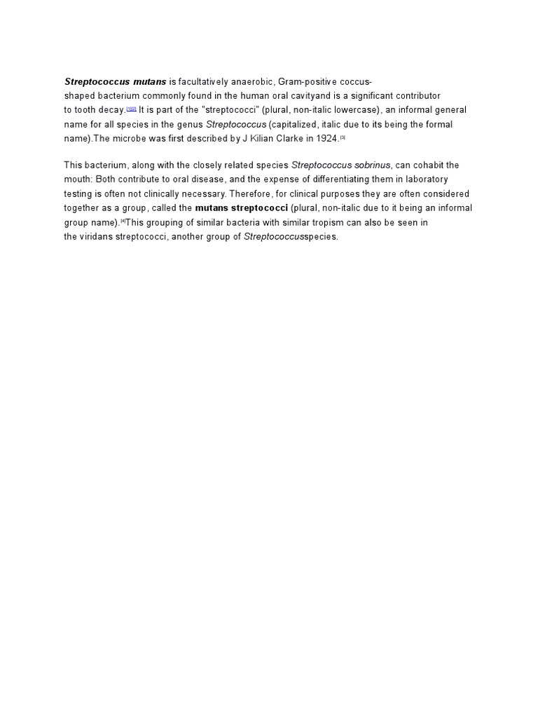 Streptococcus mutans and Tooth Decay | PDF