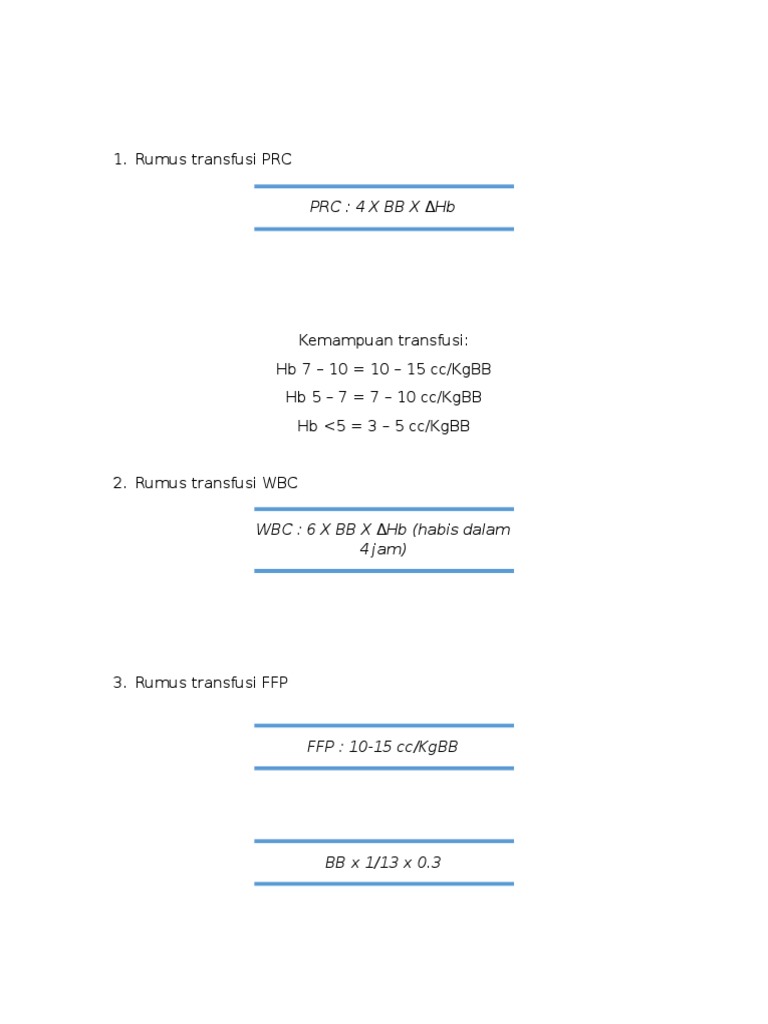 Rumus Transfusi PRC dan Trombosit | PDF