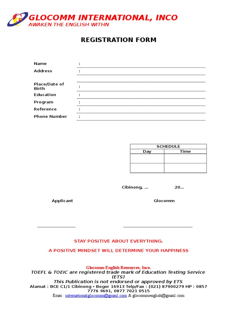 Glocomm English Registration Form | PDF