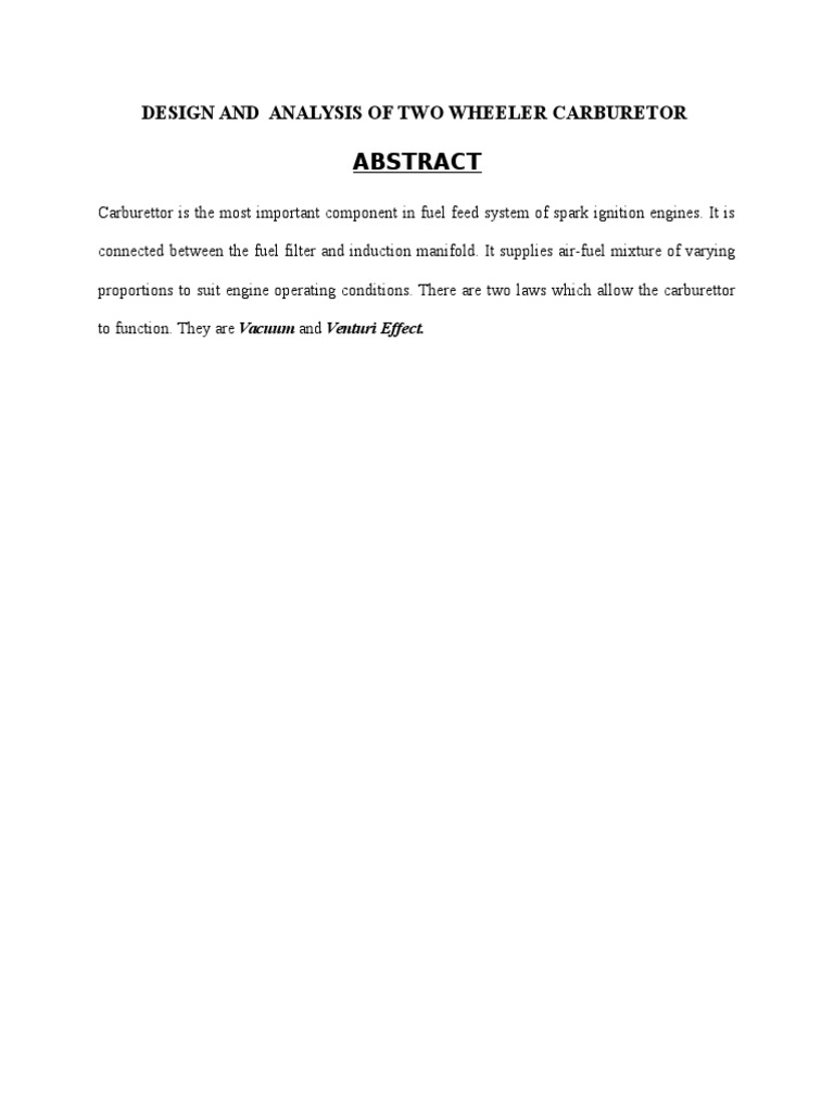 Two-Wheeler Carburetor Design & Analysis | PDF | Carburetor | Throttle