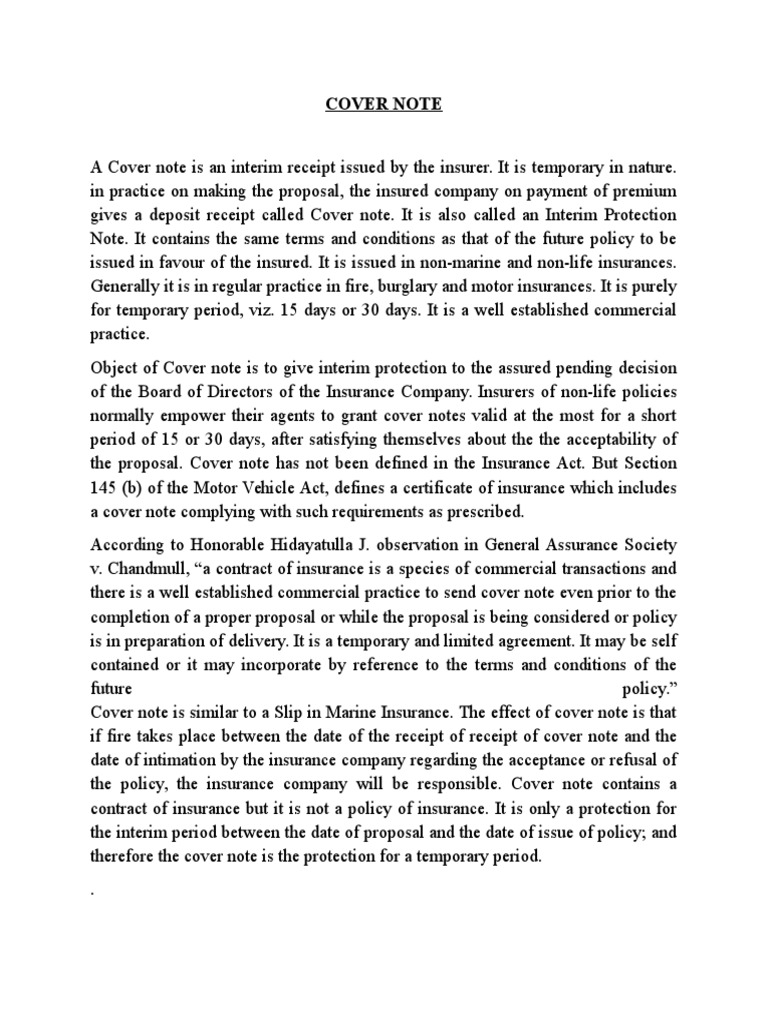 Cover Notes | Reinsurance | Insurance | Free 30-day Trial | Scribd