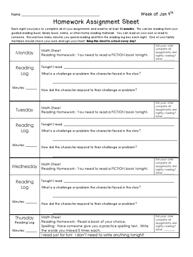 Student Weekly Homework Guide | PDF