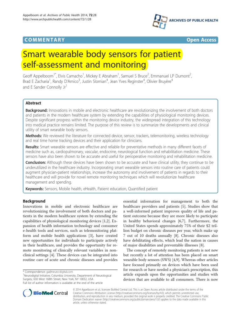 Smart Wearable Body Sensors For Patient Self-Assessment and Monitoring ... Smart Wearable Body Sensors For Patient Self-Assessment and Monitoring ...