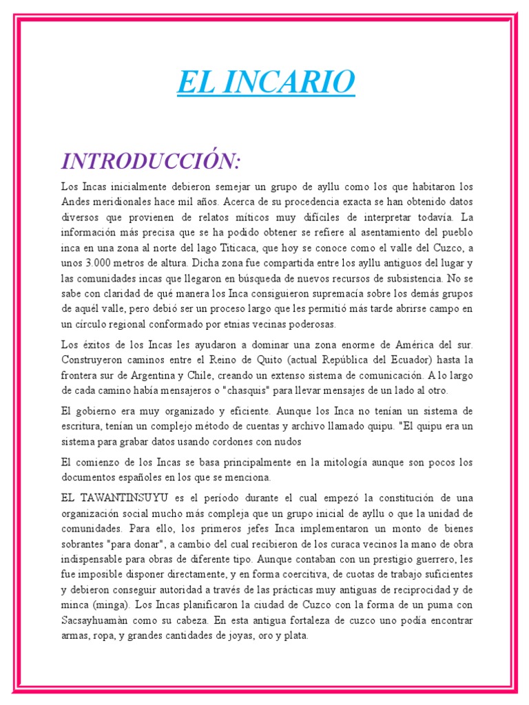 El Incario | PDF | Imperio Inca | Agitación