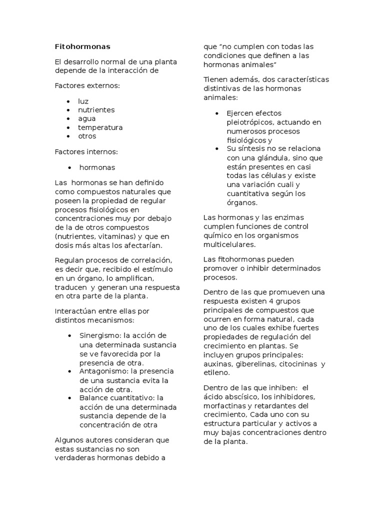 Las Fitohormonas y Sus Funciones en Las Plantas. | PDF | Hormona ...
