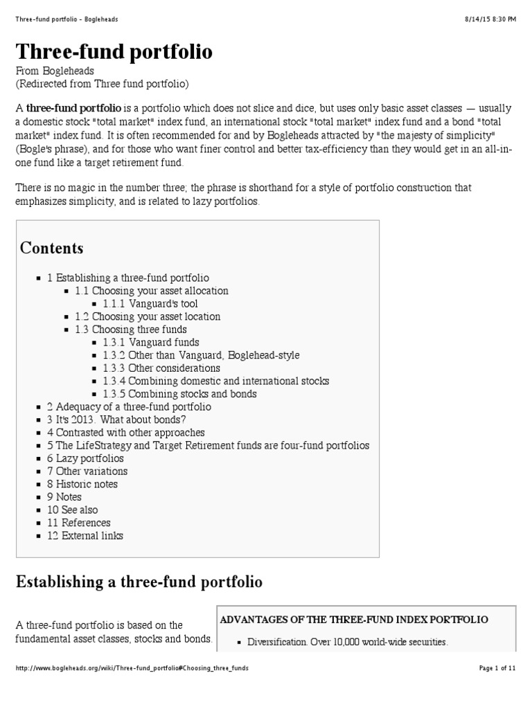 Three-Fund Portfolio - Boogleheads | PDF | Exchange Traded Fund | The ...