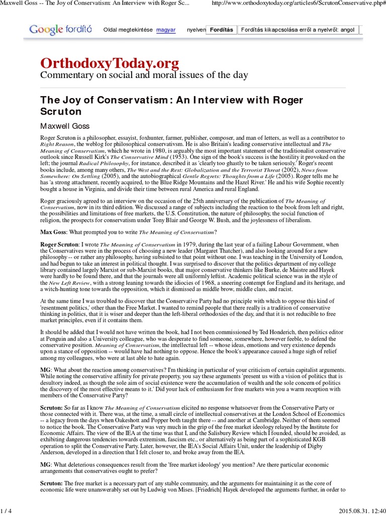 The Joy Of Conservatism An Interview With Roger Scruton Pdf