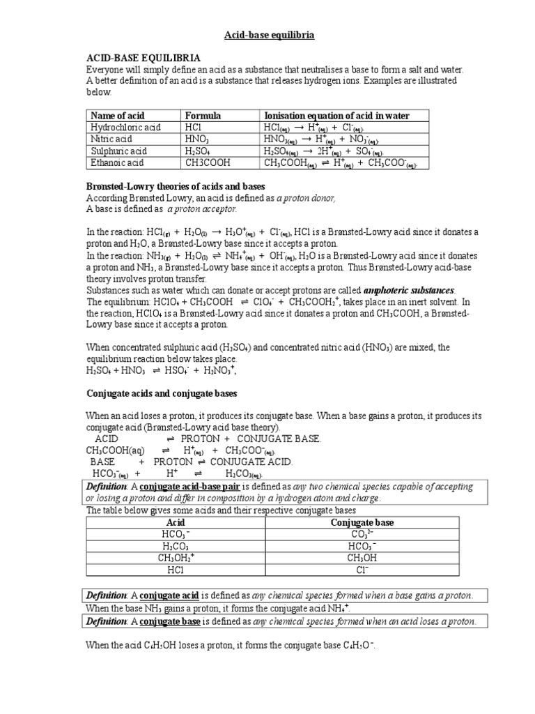 18 Acid Base Equilibrium | Acid | Chemical Equilibrium