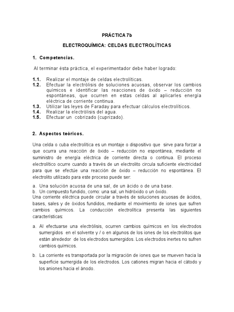 PRACTICA 7b. Electroquimica. Celdas Electrolíticas | PDF | Electroquímica | Electrodo