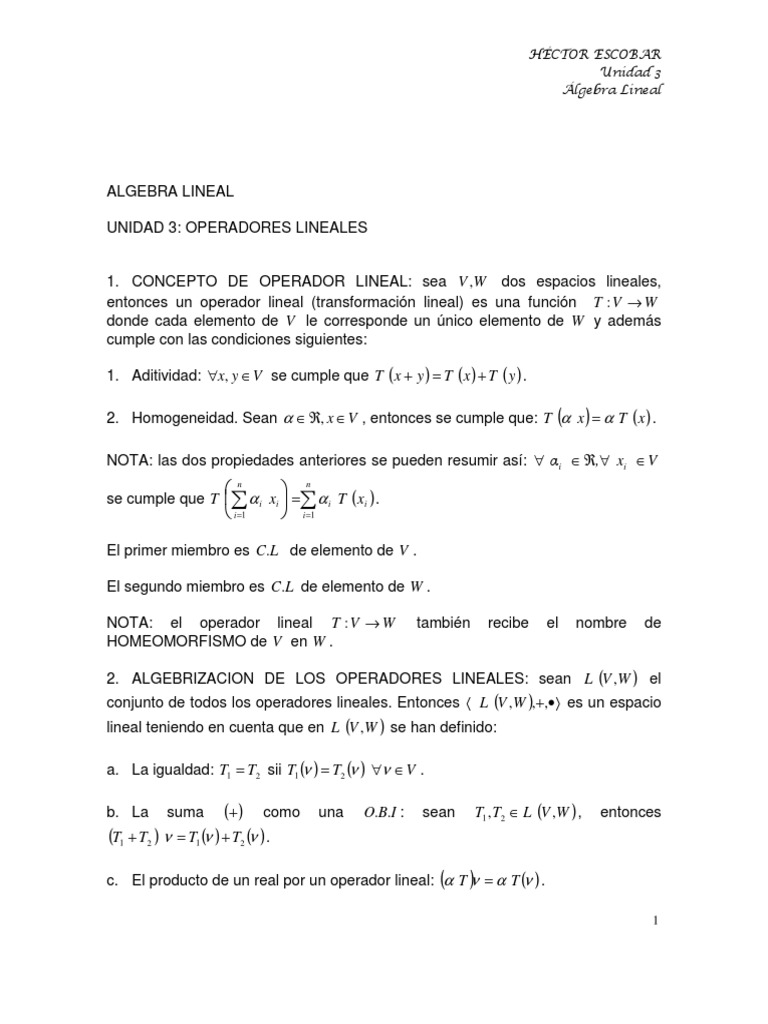 Operadores Lineales en Álgebra | PDF | Mapa lineal | Linealidad