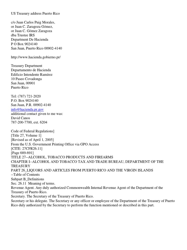 US Treasury Address Puerto Rico | PDF | United States Department Of The ...