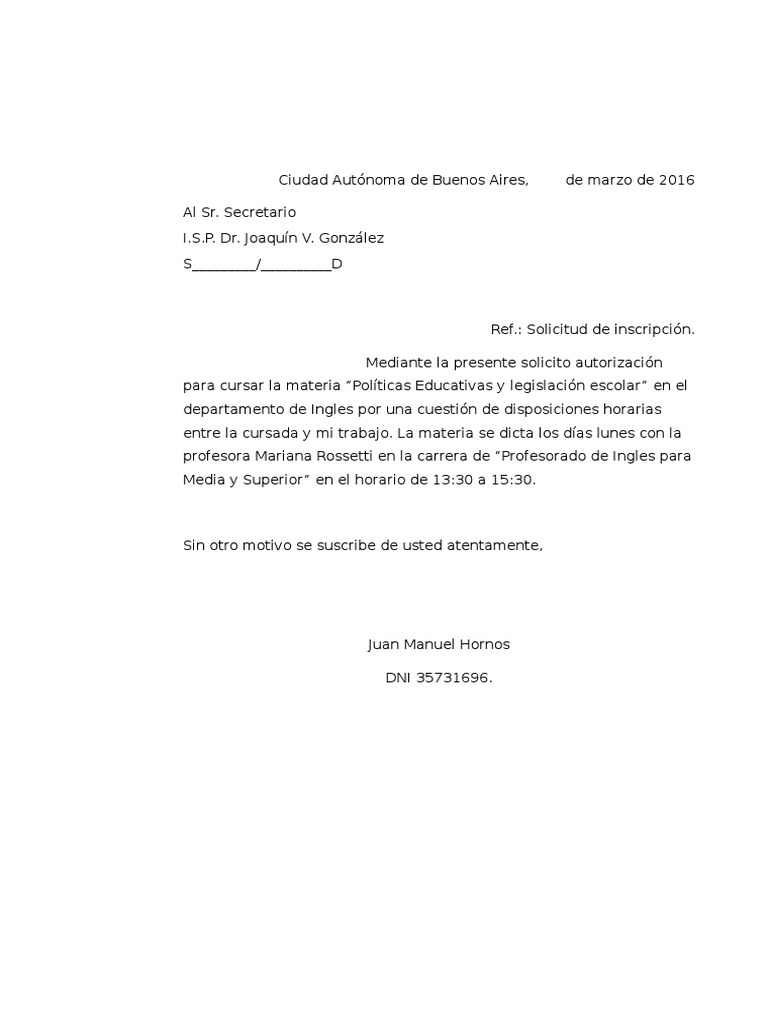 Modelo de Carta para Solicitud de Inscripción | PDF