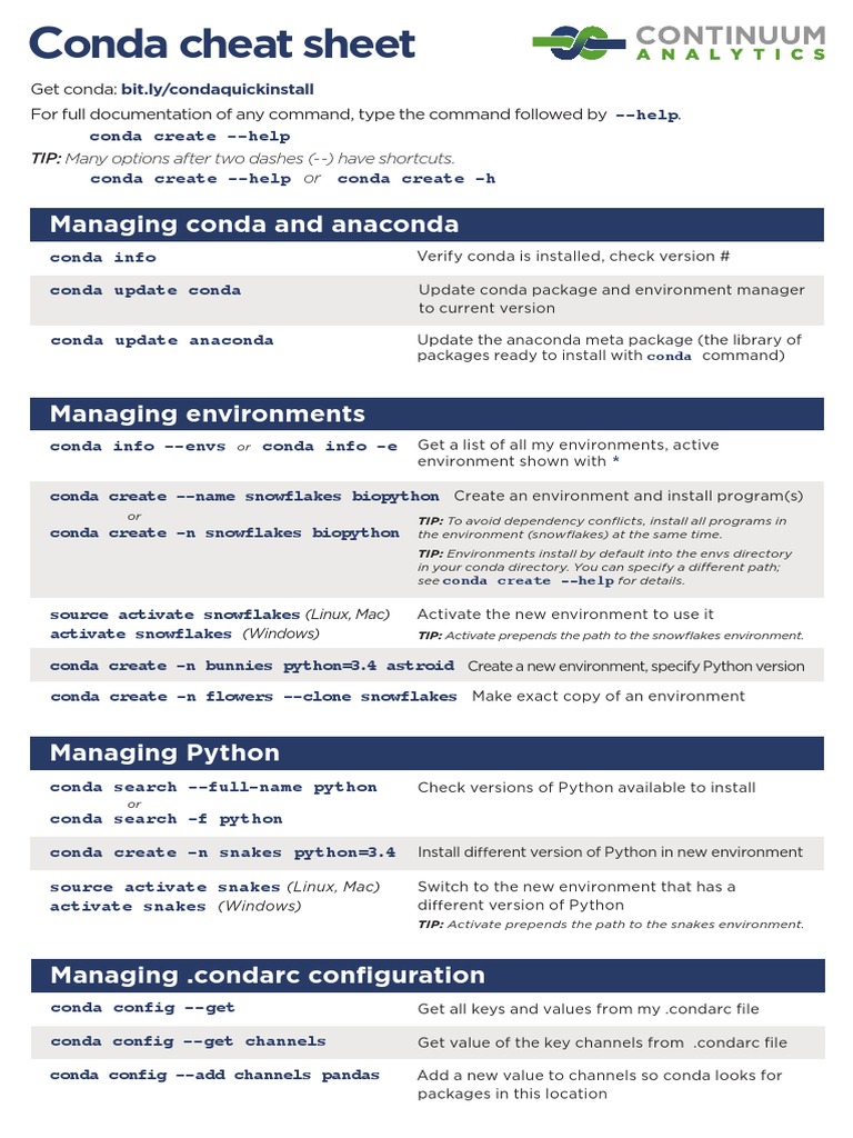 Conda Cheatsheet | PDF | Python (Programming Language) | Operating ...