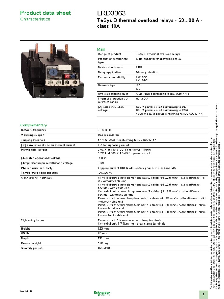 TeSys D Thermal Overload Relay LRD3363 | PDF | Cable | Relay