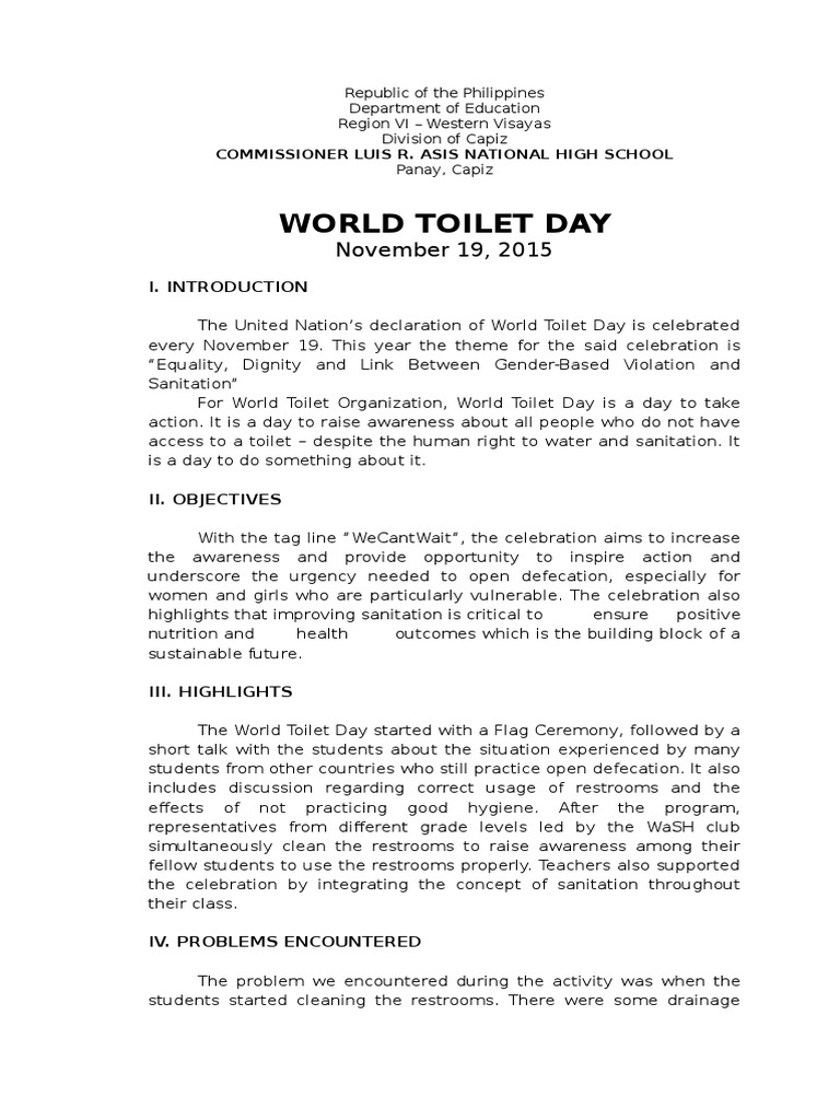 Narrative Report World Toilet Day | PDF | Sanitation | Public Toilet