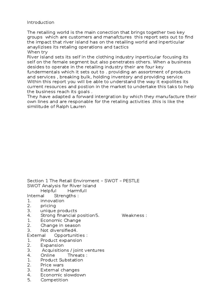 River Island SWOT and PESTLE | PDF | Retail | Consumer Behaviour