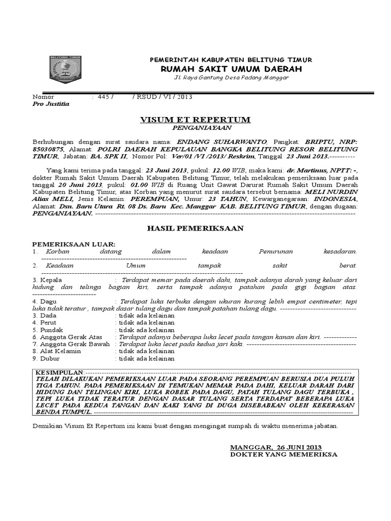 Contoh Visum Et Repertum | PDF