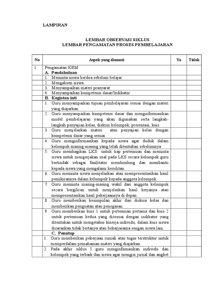Lembar Observasi Penelitian | PDF | Pengembangan Diri