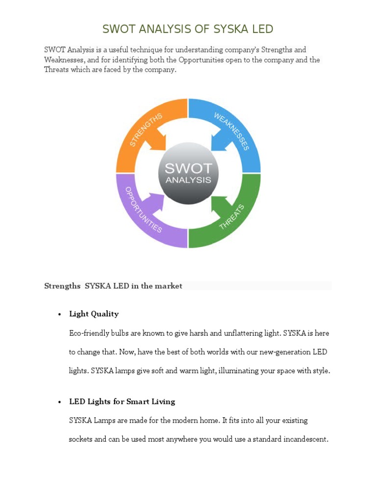 Swot | PDF | Compact Fluorescent Lamp | Light Emitting Diode