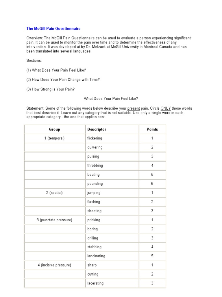 McGill Pain Questionnaire | Symptoms And Signs: General | Pain