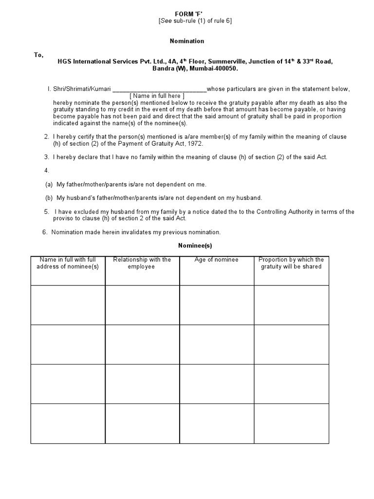 HGS Form F - Gratuity PDF | PDF | Government | Social Institutions