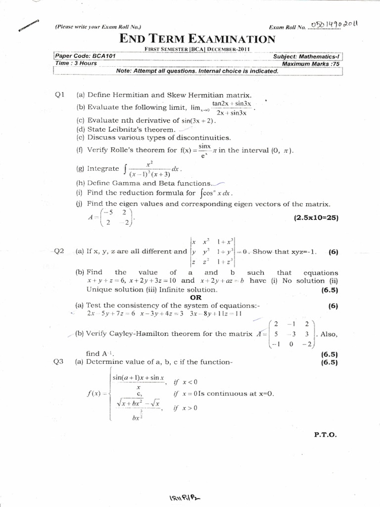 Ipjugaad BCA 1st Sem Mathematics Paper 2011 | PDF | Teaching Methods ...