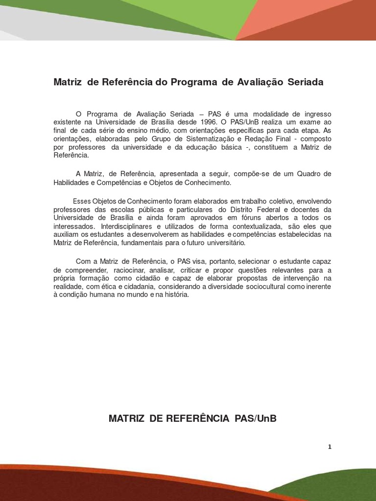Matriz PAS/UnB: Habilidades e Conhecimentos | PDF | Gênero | Estudos de Gênero