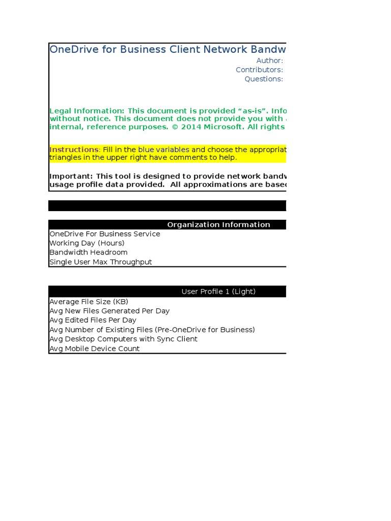 One Drive For Business Client Network Bandwidth Calculator | PDF ...