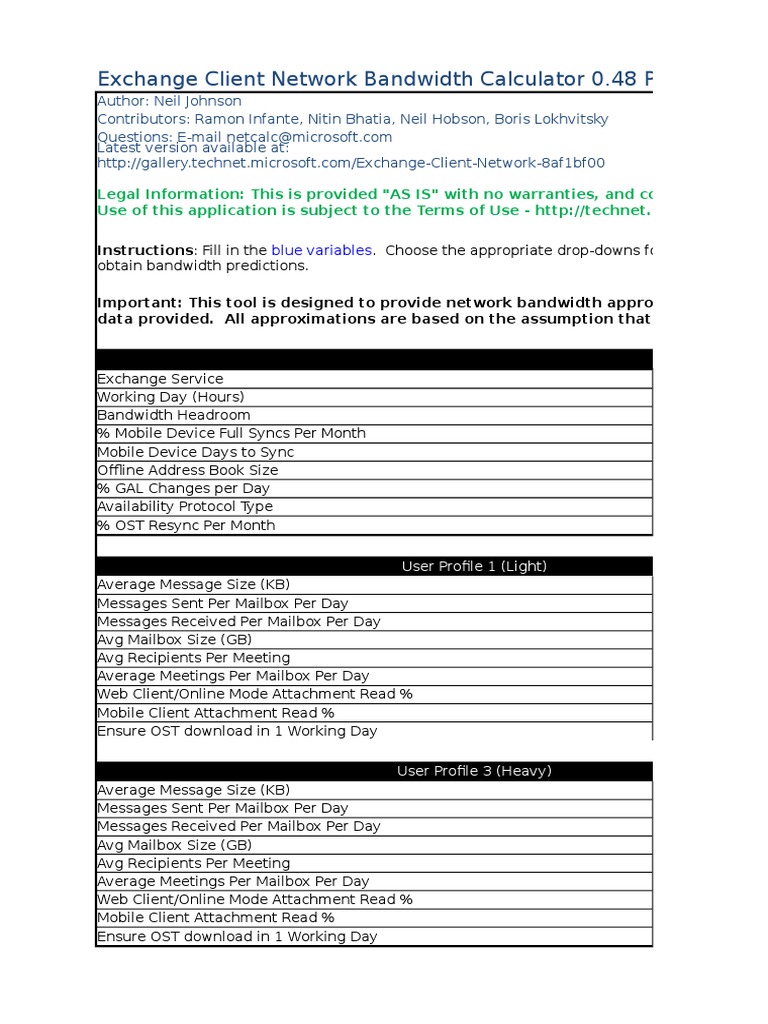 Exchange Client Network Bandwidth Calculator - Public.0.48BETA4 ...
