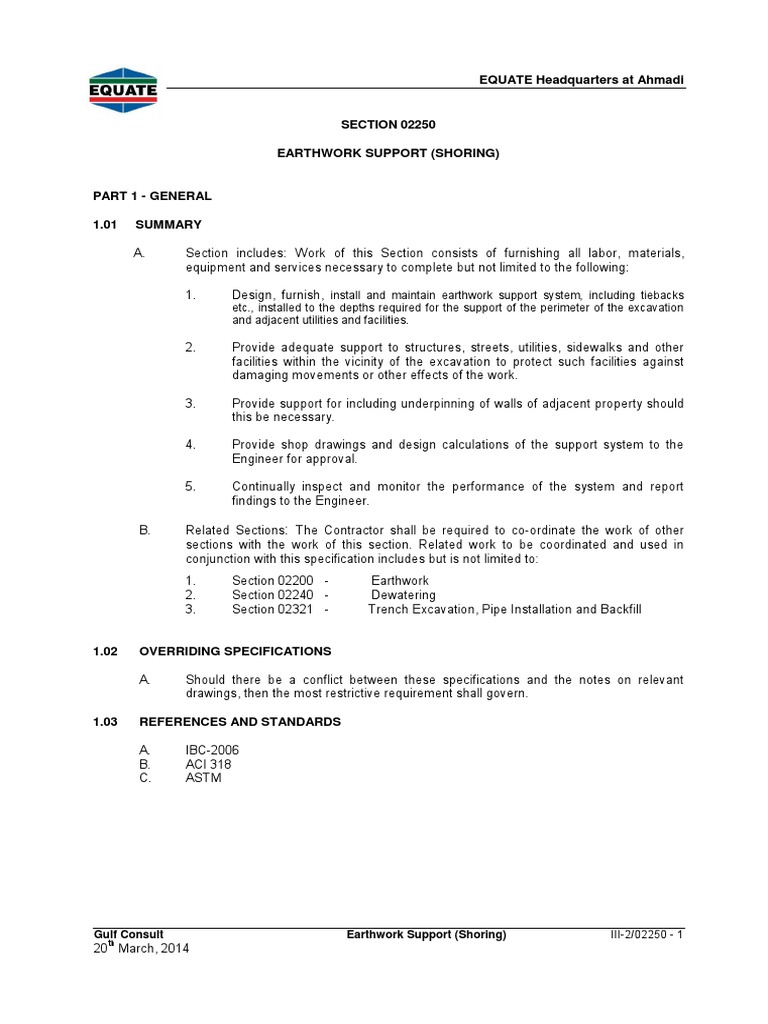 Shoring | PDF | General Contractor | Specification (Technical Standard)