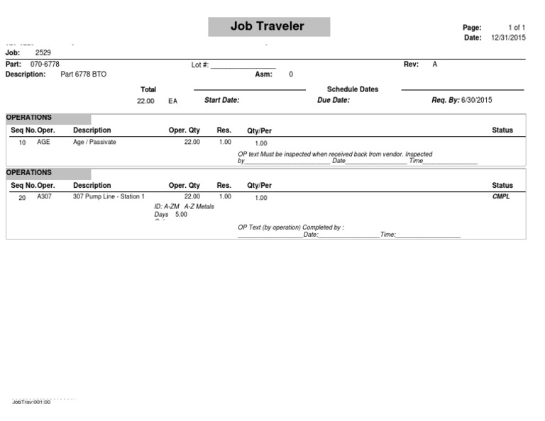 Epicor Job Traveler Report Format | PDF | Technology & Engineering