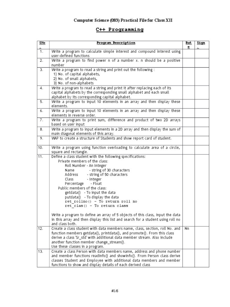 List of Programs For Class 12 Practical Exam | PDF | Method (Computer Programming) | C++
