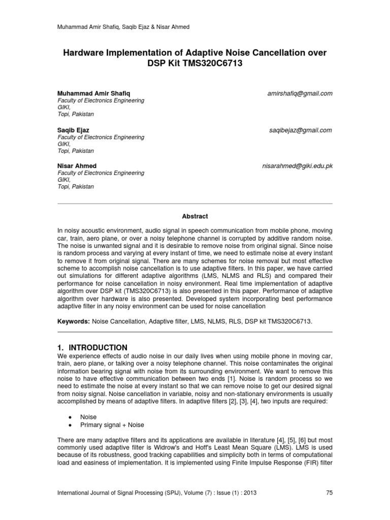 Hardware Implementation of Adaptive Noise Cancellation Over DSP Kit TMS320C6713 | PDF | Digital ...