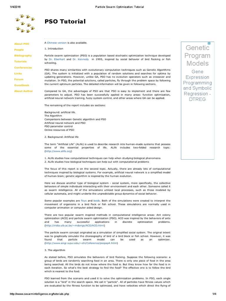 Particle Swarm Optimization - Tutorial | PDF | Genetic Algorithm | Mathematical Optimization