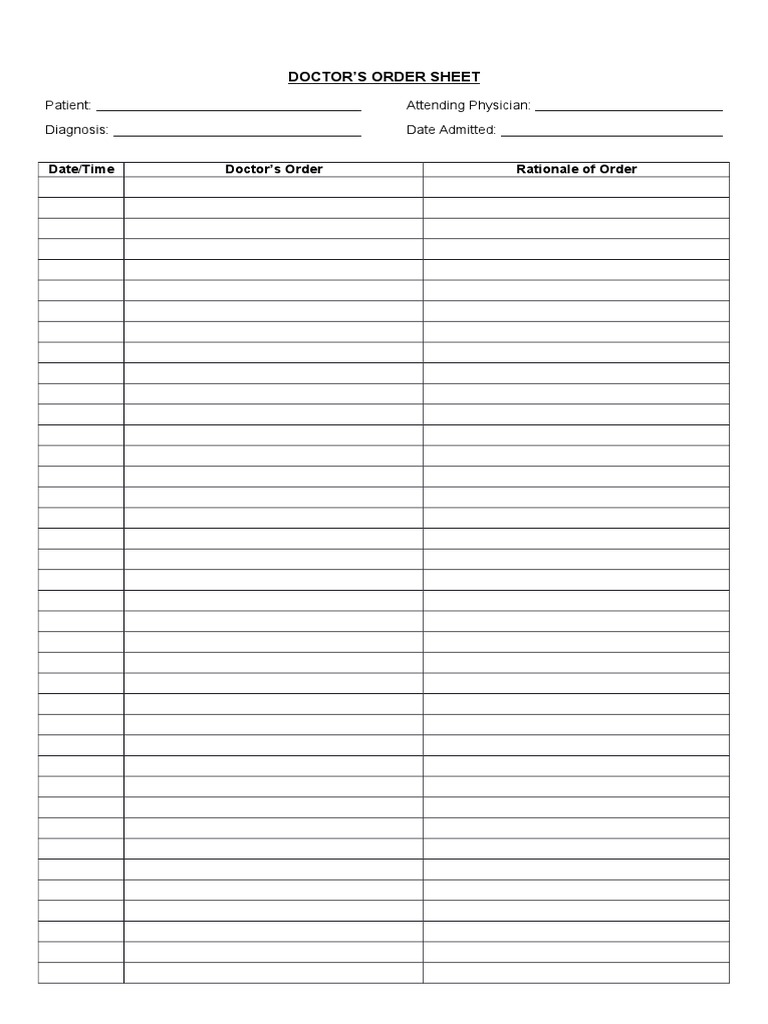 Doctor's Order Sheet | PDF | Physician | Medicine