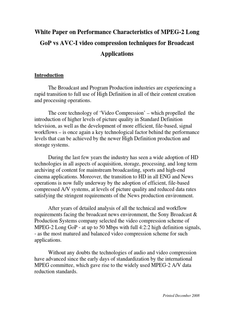 MPEG-2 Long GoP Vs AVC Comp-Strategies | PDF | H.264/Mpeg 4 Avc | Data ...