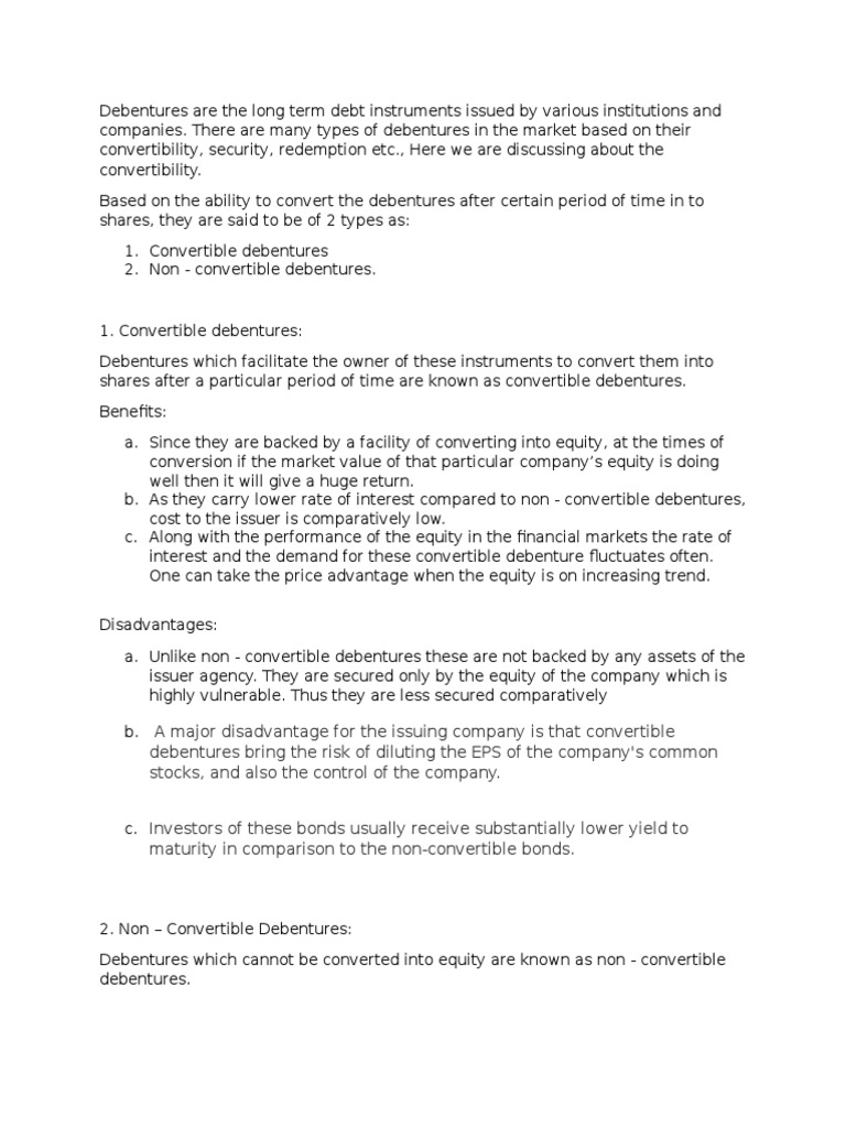 Convertible and Non Convertible Debentures | PDF | Convertible Bond ...