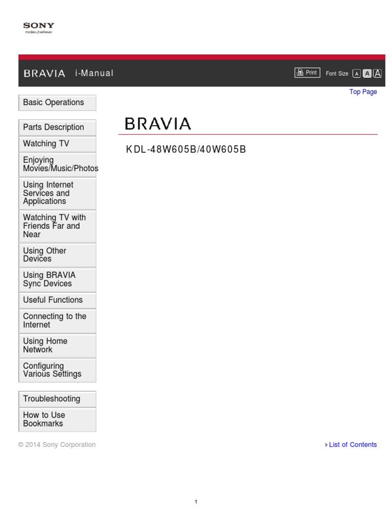 Sony KDL 48W605B Bravia I-Manual en | PDF | Hdmi | Television