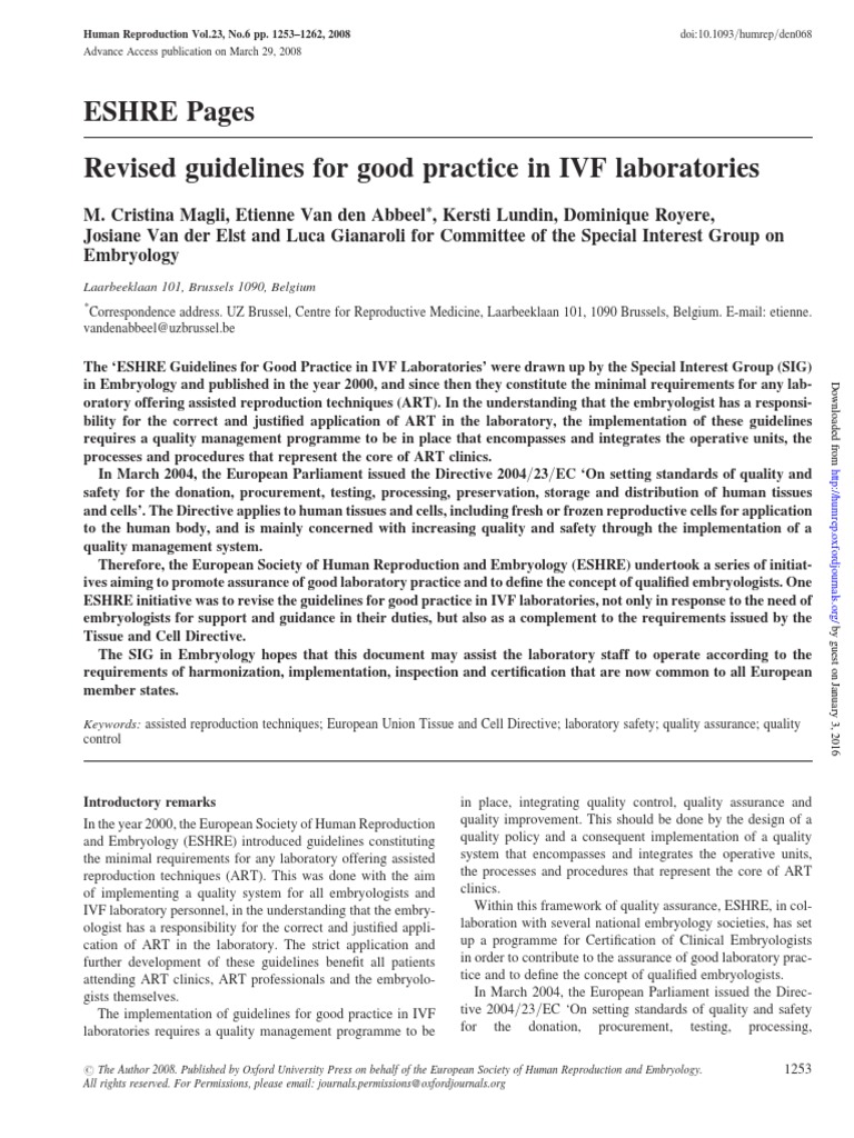 Eshre Revised Guidelines For Good Practice in IVF Laboratories | PDF ...