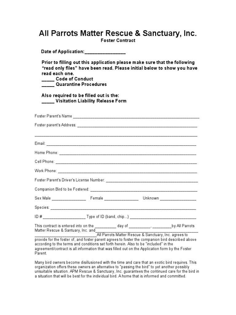 Foster Application Contract | PDF | Foster Care | Indemnity
