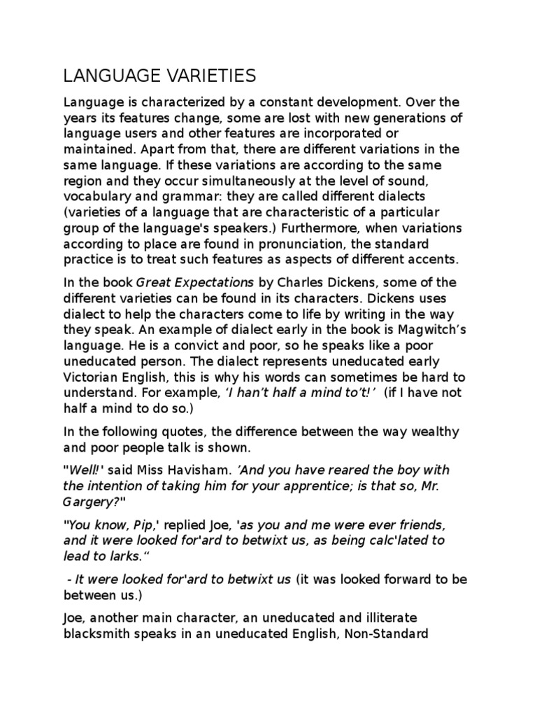 Language Varieties | PDF | Great Expectations | Dialectology