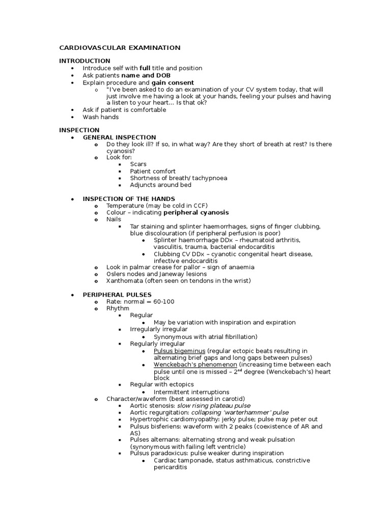 Cardiovascular Examination | PDF | Pulse | Cardiovascular System