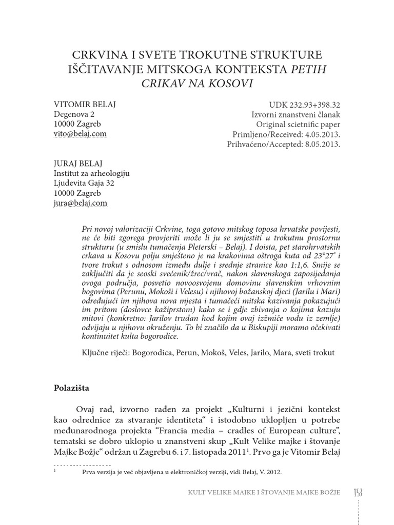 Vitomir Juraj Belaj Crkvina I Svete Trokutne Strukture | PDF