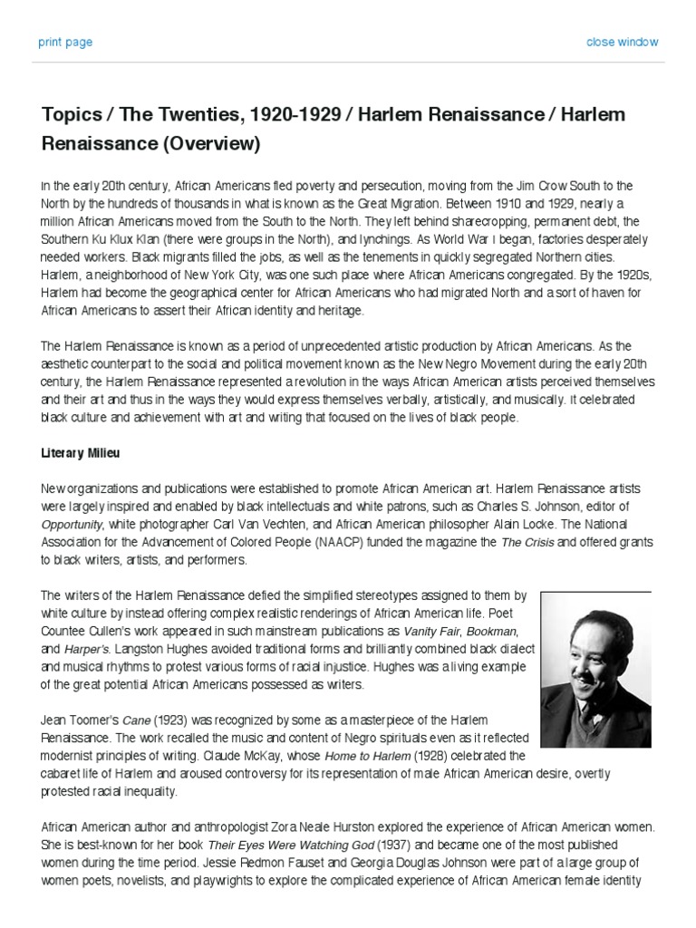 Harlem Renaissance Overview | PDF | Harlem Renaissance | Culture Of The ...