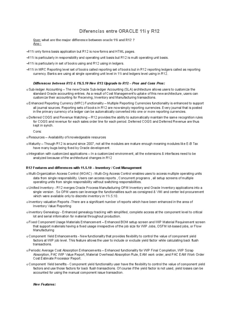 Diferencias Entre ORACLE 11i y R12 | PDF | Inventory | Electronic Data Interchange