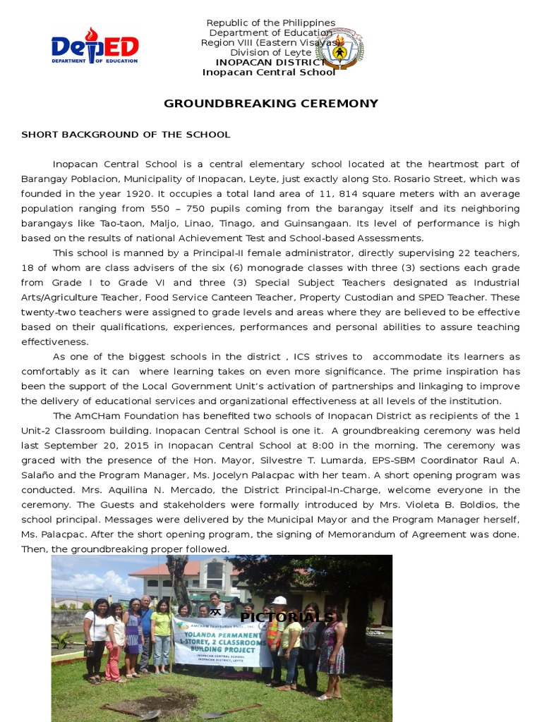 Groundbreaking Ceremony-Narrative | PDF | Sharing | Teachers