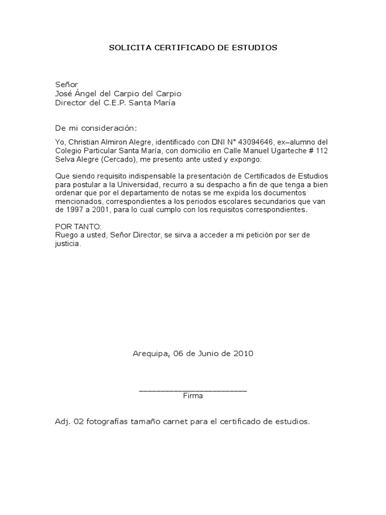 Solicitud de Certificado de Estudios | PDF