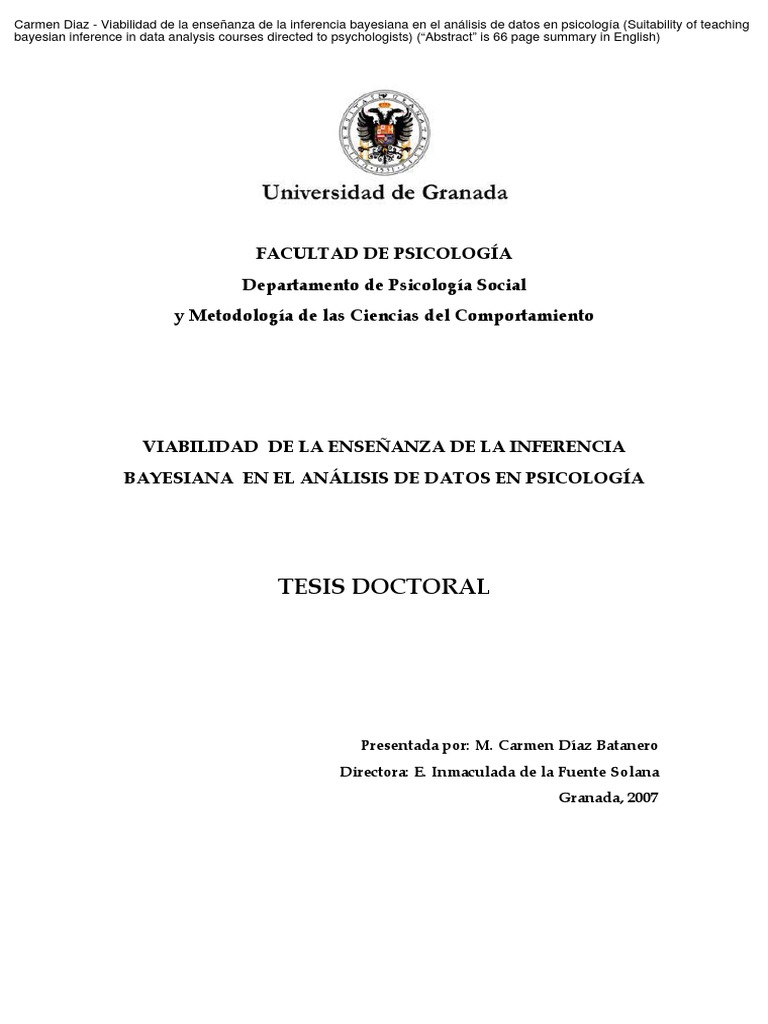 Tesis Doctoral, VIABILIDAD DE LA ENSEÑANZA DE LA INFERENCIA BAYESIANA ...