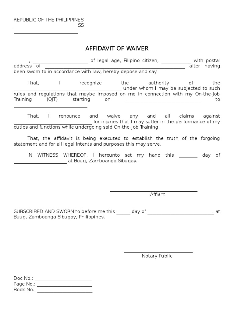 OJT Affidavit of Waiver | PDF